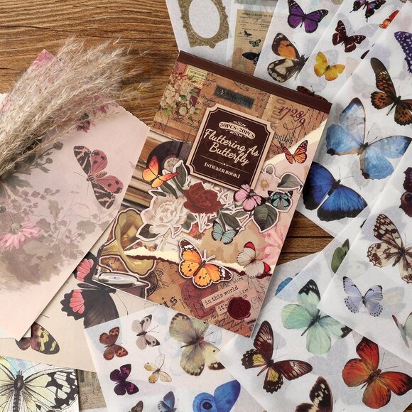 Office | New Vintage Scrapbook Stickers 30 Precut Butterfly Journaling ...